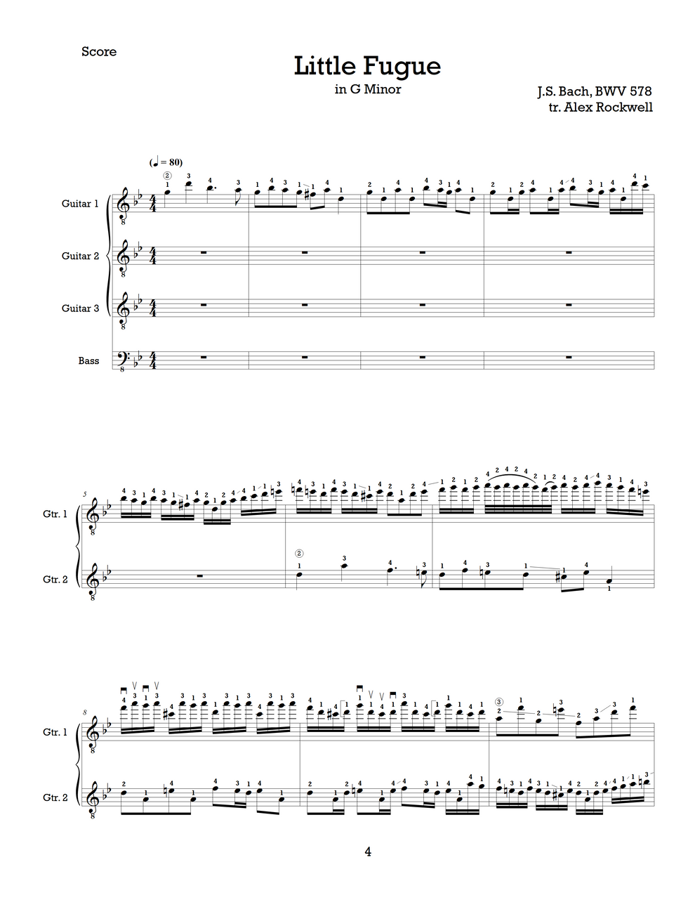 J.S. Bach: Little Fugue in G Minor, BWV 578 for 3 Guitars & Bass Guita ...